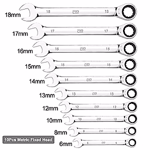 Prostormer 20-Piece SAE and Metric Ratcheting Wrench Set, Chrome Vanadium Steel Combination Ratchet Wrench Kit with Portable Roll-Up Canvas Bag (10Pcs Flex-Head + 10Pcs Fixed Head)