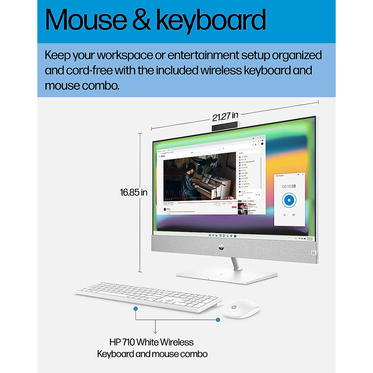 HP Pavilion All-in-One PC, 12th Gen Intel Core i7-12700T, 16 GB RAM, 256 GB SSD, Full HD IPS Touchscreen, Windows 11 Home, 4K Graphics, Wireless Mouse & Keyboard, 5 MP Pop-Up Camera (27-CA1180, 2022)