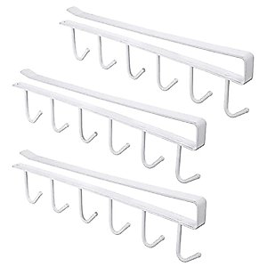 Achoulei 3pcs Mug Hooks Under Cabinet Coffee Mug Cup Holder Rack, Drilling Free Coffee Mug Cup Hanger Organizer for Kitchen Cabinets Storage - Fit for 1 Inch Thickness Shelf or Less (White)