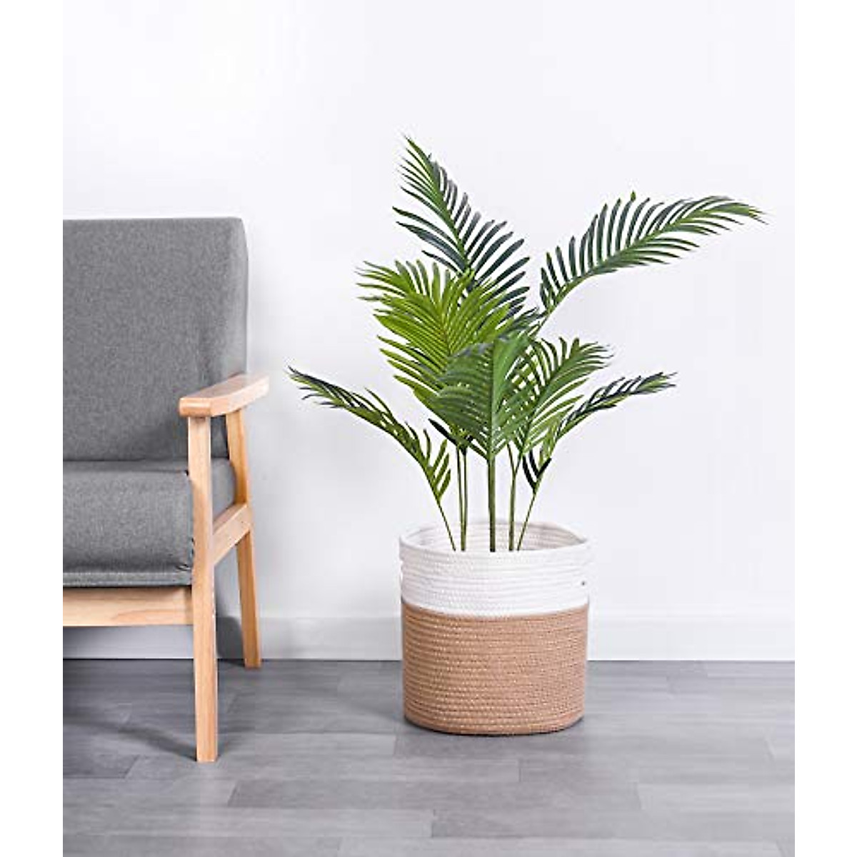 ZFRXZ Cotton Rope Storage Baskets with Handles Set of 2, Laundry Basket Hamper for Baby Toys Blankets, Decorative Woven Plants Basket, Cube Bins Containers Organizers 11"x11" (White-Jute)