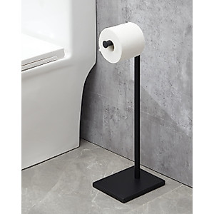 Free Standing Bathroom Toilet Paper Holder Stand with Reserve, Stainless Steel Pedestal Tissue Roll Holder, Black DECLUTTR