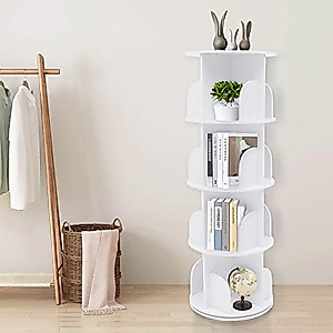 CeRaBuRET White 360° Rotating Bookshelf, 4 Tier Stackable Tall Bookshelf Bookcase with Storage Shelves Floor Standing Bookshelf Display for Living Room, Bedroom and Office, 15.7 * 15.7 * 46.5in