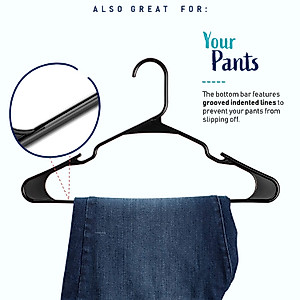 Hangorize Plastic Hangers 20 Pack, Standard-Size Clothes Black Plastic Hangers w/Notches - Black Hangers Plastic for Clothing & Accessories - Closet Organization Essentials for Home, Apartment, Dorm