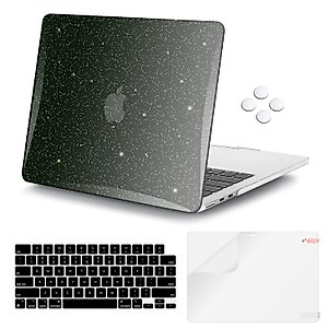 iCasso for MacBook Air 13.6 Inch Case 2022 2023 Release A2681 M2 Chip with Retina Display，Glitter Hard Shell Case for MacBook Air M2 + Keyboard Cover + Screen Protector -Glitter Black Gradient