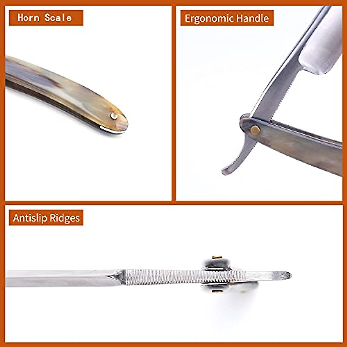 Zertone Straight Razor Shaving Kit with Horn Scale - Straight Razors for Men, Sharp 440C Stainless Steel Blade Straight Edge Razor, Includes Stropping Cloth and Brush