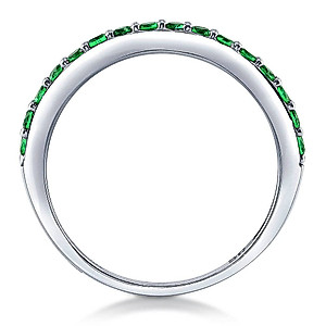 BERRICLE Sterling Silver Simulated Emerald Pave Set Cubic Zirconia CZ Stackable Fashion Half Eternity Ring for Women, Rhodium Plated Size 8