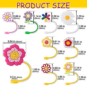 HINZIC 9 Pcs Silicone Straw Cover Cap Reusable Colored Dust-Proof Flower Blossom Cute Drinking Straw Tips Set Straws Plug for 6-8 mm(0.3 Inch) for Stanley Cup Straw Travel Home Outdoor