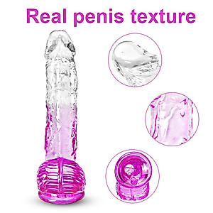 Realistic Clear Cute Purple Dildo - Life Like Adult Sex Toy for Women Pleasure, 6 Inch Fake Small Thin Dildo with Suction Cup for Beginner & Woman Men