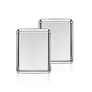 Stainless Steel Baking Sheet Set of 2, Deedro Cookie Sheet Metal Baking Pan Oven Tray, Non Toxic & Heavy Duty, Rust Free & Mirror Finish, Easy Clean & Dishwasher Safe, 10 x 8 x 1 Inch