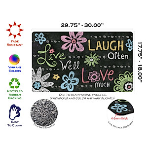 Toland Home Garden 800184 Live Laugh Love Chalkboard Flower Door Mat 18x30 Inch Outdoor Doormat for Entryway Indoor Entrance