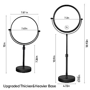 Nicesail Higher Taller Tabletop Makeup Mirror of 8 Inch, 5X Magnified Makeup Mirror Countertop Standing, Height Adjustable, Double Sided Mirror in Matte Black (8 Inch, 5X)…