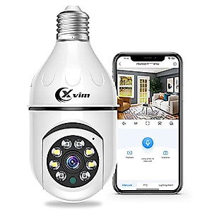 XVIM Wireless WiFi Light Bulb Camera, 3MP Light Bulb Security Camera, 360° Pan/Tilt Indoor Dome Camera with LED Light, Motion Detection, Full Color Night Vision
