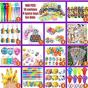 100 PCS Premium Party Favors for Kids 5-12,Assortment Party Toys,Goody Bag Fillers,Classroom Prizes,Treasure Box Stuffers,Birthday Gift Toy,Pinata Stuffers,Carnival Prizes for Boys and Girls