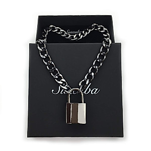 Succuba Padlock Necklace Chain Collar Choker with Two Keys and Box for Women, Men and Pet 24 Inches (D, 24)