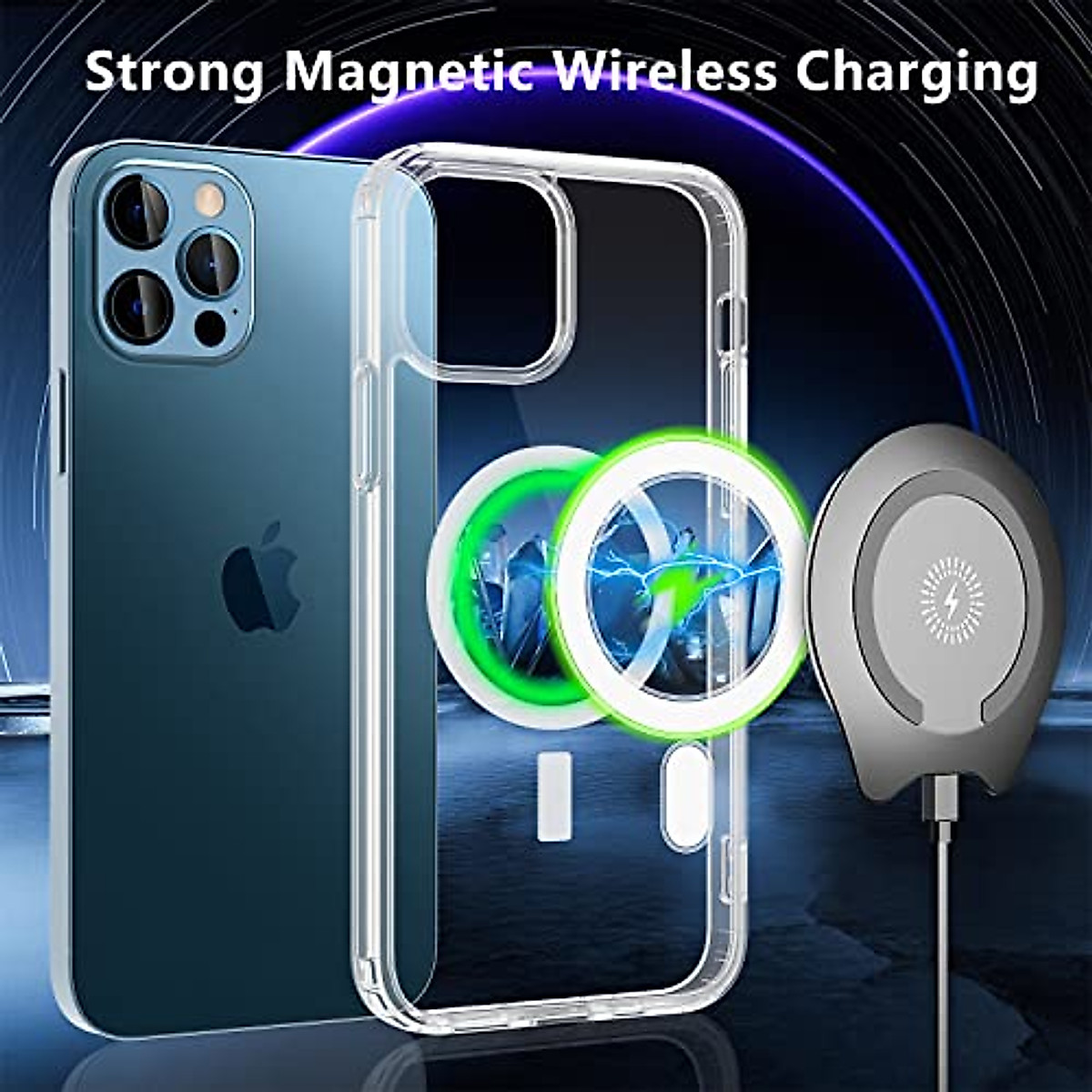 Megalucky for iPhone 12 & 12 Pro Clear Case with Magsafe, Strong Magnetic Shockproof Slim Thin Phone Cover - Clear