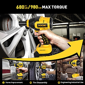 XGOLD DEVONIC Cordless Impact Wrench,750Ft-lb(980N.m) Brushless Impact Gun,2900RPM High Torque Impact Wrench,1/2 Inch with 3 Models,Charger & 6 Sockets, Power Impact Driver for Car Home