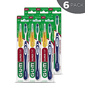 GUM Super Tip Toothbrush, Full Head & Soft Bristles with Bonus Proxabrush Go-Betweens (Pack of 6)