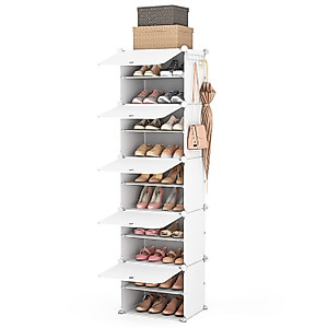 ROJASOP Closet Tall Shoe Rack Organizer, 10 Tiers Narrow White Shoes Storage Cabinet 20 Pairs Portable for Bedroom Small Space Stacked Shoe Rack for Entryway