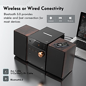 THOMSON Bluetooth Home Stereo System, 60W HiFi Shelf Stereo System with CD Player & Wireless Bluetooth Audio Streaming, FM Radio, USB Playback, Aux-in & Earphone Jack, Remote Control