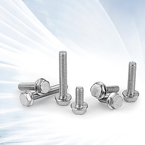 M8-1.25 x 30mm Flange Bolts Flanged Hex Screws, DIN 6921, Stainless Steel 18-8 (304), Plain Finish, Fully Threaded, 10 PCS