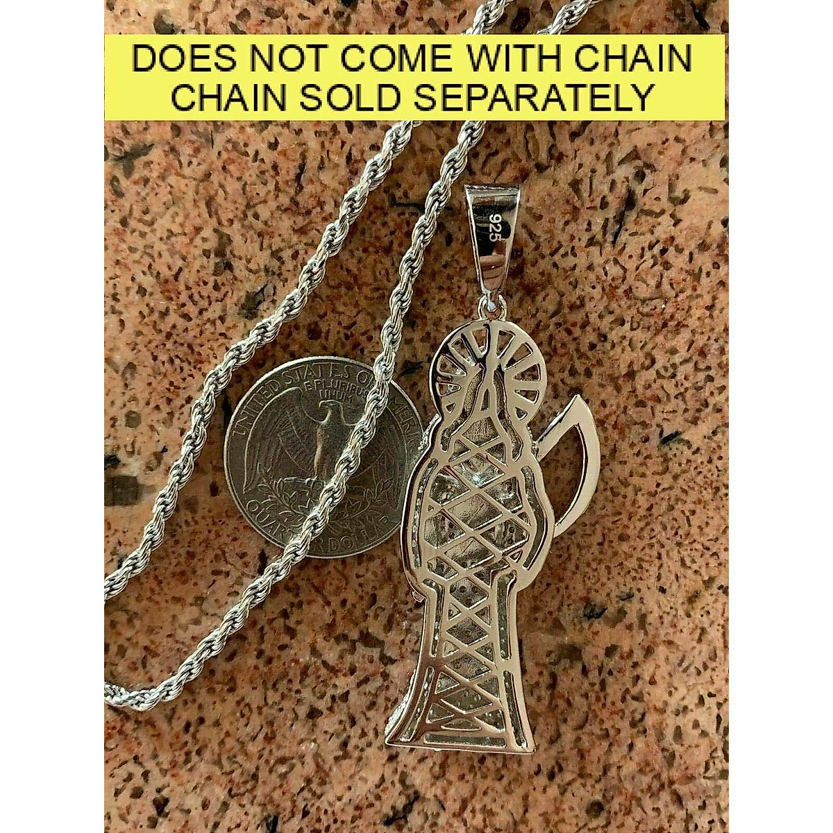 Solid 925 Sterling Silver - Large Men's Grim Reaper Death Pendant - Iced Santa Muerte Piece - Great Necklace (gold-plated-silver)