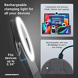 ARKON Mounts Remarkable Creator Pro+Plus Clamp Mount Content Creators & Hobbyists Phone Holder for Filming Secondary Tablet Holder LED Light Solid Clamp Fits Pad, iPhone, and More