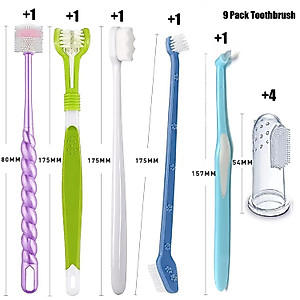 URMYONLY Dog Toothbrush, Finger Toothbrushes, 360 Degree Toothbrush, Triple Head Dog Toothbrushes, Double Head Toothbrush,Cleaning Brushes for Dog Cat Oral Dental Health 9Pack