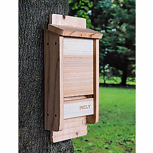 INCLY Small Bat House Kit for Outdoors 14.6"x6.7"x2.2" Shelter Box Roosting Single Chamber Natural Cedar Wood, Pre-Finished Easy to Install