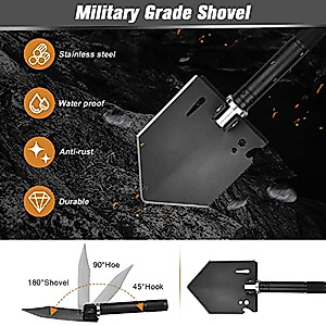 iunio Survival Shovel Multitool with Axe, Camping Shovel Hatchet, Tactical Shovel, Folding with Carrying Bag for Camping, Hiking, Backpacking, Entrenching, Car Emergency