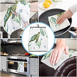 RainbowDay Cotton Kitchen Towels Super Soft Absorbent Kitchen Dish Towels for Drying Dishes/Hand/Tea/Bar Towels Sea Turtle Coral Marine Life Cleaning Kitchen Towels 2 Pack, 18x28 Inch