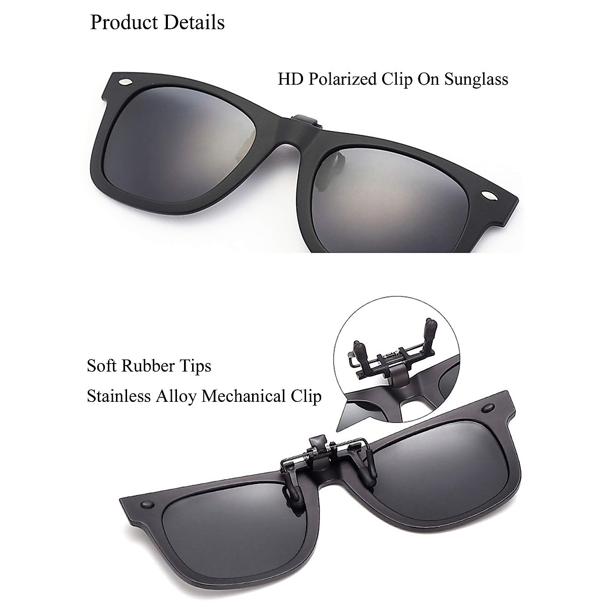 OopsMi Clip On Sunglasses Over Prescription Glasses Polarized Men Women Flip Up (Black Lens)