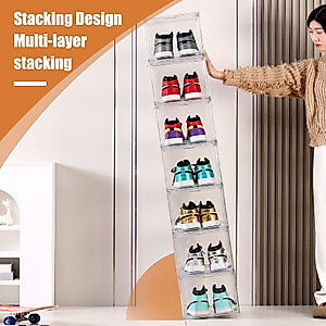 12 Pack Shoe Boxes, Acrylic Clear Shoe Boxes,360°Clear Plastic Stackable Shoe Display Box, Larger Shoe Storage Boxes, Shoe Containers, fit up to Us size 14