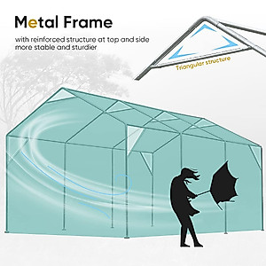 ADVANCE OUTDOOR 10x20 ft Heavy Duty Adjustable Carport with 6 Roll-up Ventilated Windows & Removable Sidewalls Car Canopy Garage Boat Shelter Party Tent, Peak Height from 9.5ft to 11ft, Green