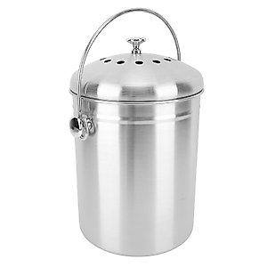 PerGar Countertop Compost Bin, Round Stainless Steel Indoor Compost Bin with Lid, Waste Recycling Kitchen Composter,Remove Odors Composting Bin with Carbon Filters for Kitchen