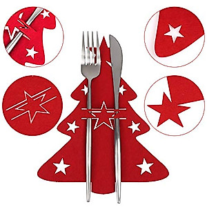 Vanproo 8Pcs Christmas Tree Silverware Holders, Xmas Tree Tableware Holders Exquisite Cutlery Knife and Fork Cover Table Decor, Christmas Cutlery Holder Organizer Knifes Forks Holders