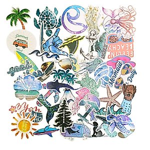 Beach Surfing Stickers 50pcs for Laptop Water Bottle Luggage Snowboard Bicycle Skateboard Decal for Kids Teens Adult Waterproof Aesthetic Stickers