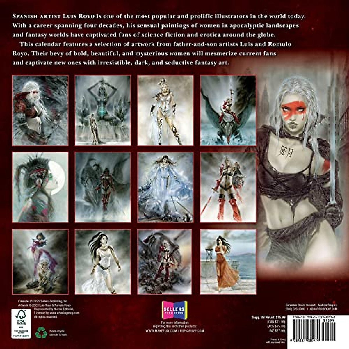 The Fantasy Art of Royo 2024 Wall Calendar, 16-Month Fantasy Calendar, 12" x 12"