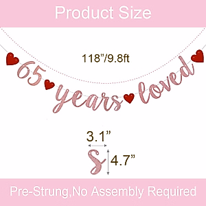65 Years Loved Banner, Pre-Strung,Rose Gold Glitter Paper Garlands for 65th Birthday / Wedding Anniversary Party Decorations Supplies, No Assembly Required,Rose Gold,SUNbetterland