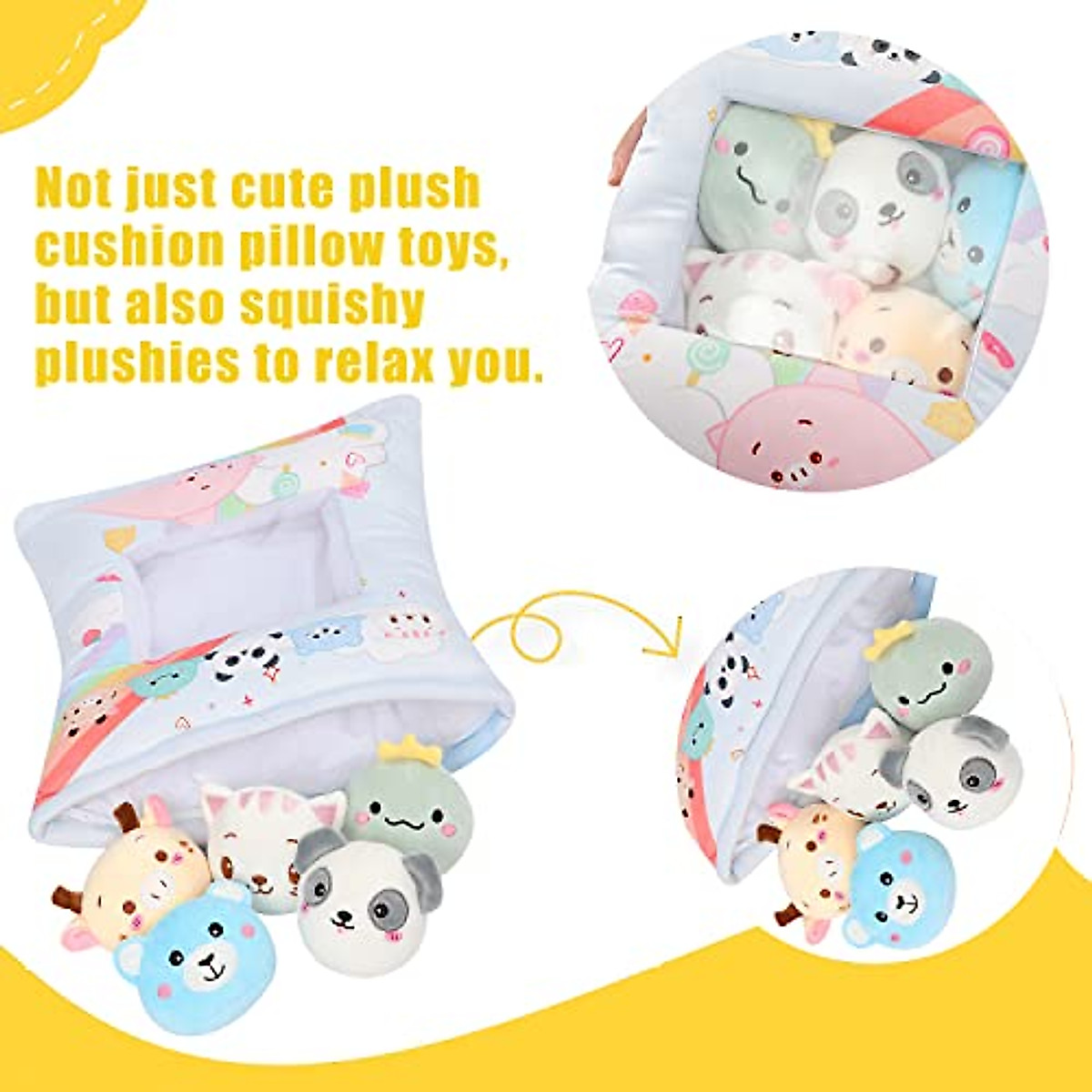 AIXINI a Bag of Animal Snack Pillow Plush Pudding Cat Panda Removable Stuffed Animal Sets Creative for Kids