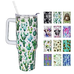 sgqjdpmc 40 oz Cactus Tumbler with Handle and Straw Lid 40oz Cactus Lover Gift Double Stainless Steel Insulated Cup Cactus Travel Coffee Mug, 40 Ounce6