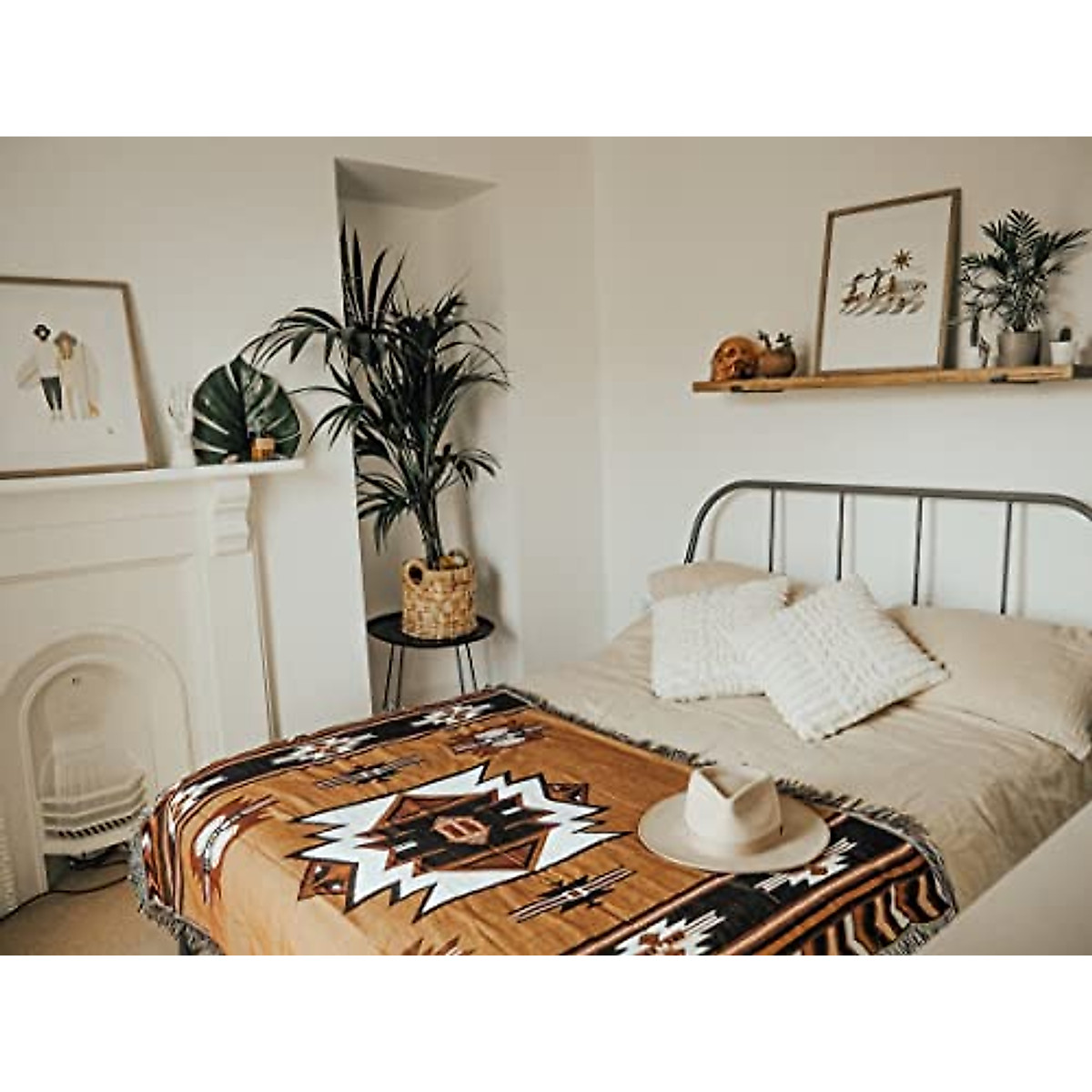 CCHYF Aztec Throw Blanket Native American Blanket Southwestern Boho Decor Reversible Woven Tassels Mexican Blankets and Throws for Couch Bed Chair Wall Tapestry Livingroom Outdoor Beach Brown 51"x63"