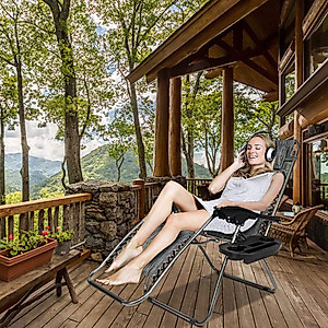 VINGLI Upgraded Zero Gravity Chair Set of 2 Lounge Outdoor Chairs with Trays and Pillows, Folding Patio Recliner Chairs for Backyard Poolside Garden