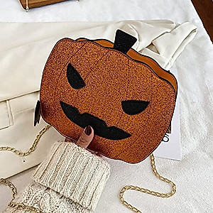Halloween Pumpkin Crossbody Bags Women Devil Purse Fashion Trick or Treat Shoulder Handbag Girls Tote Candy Bag (Orange)
