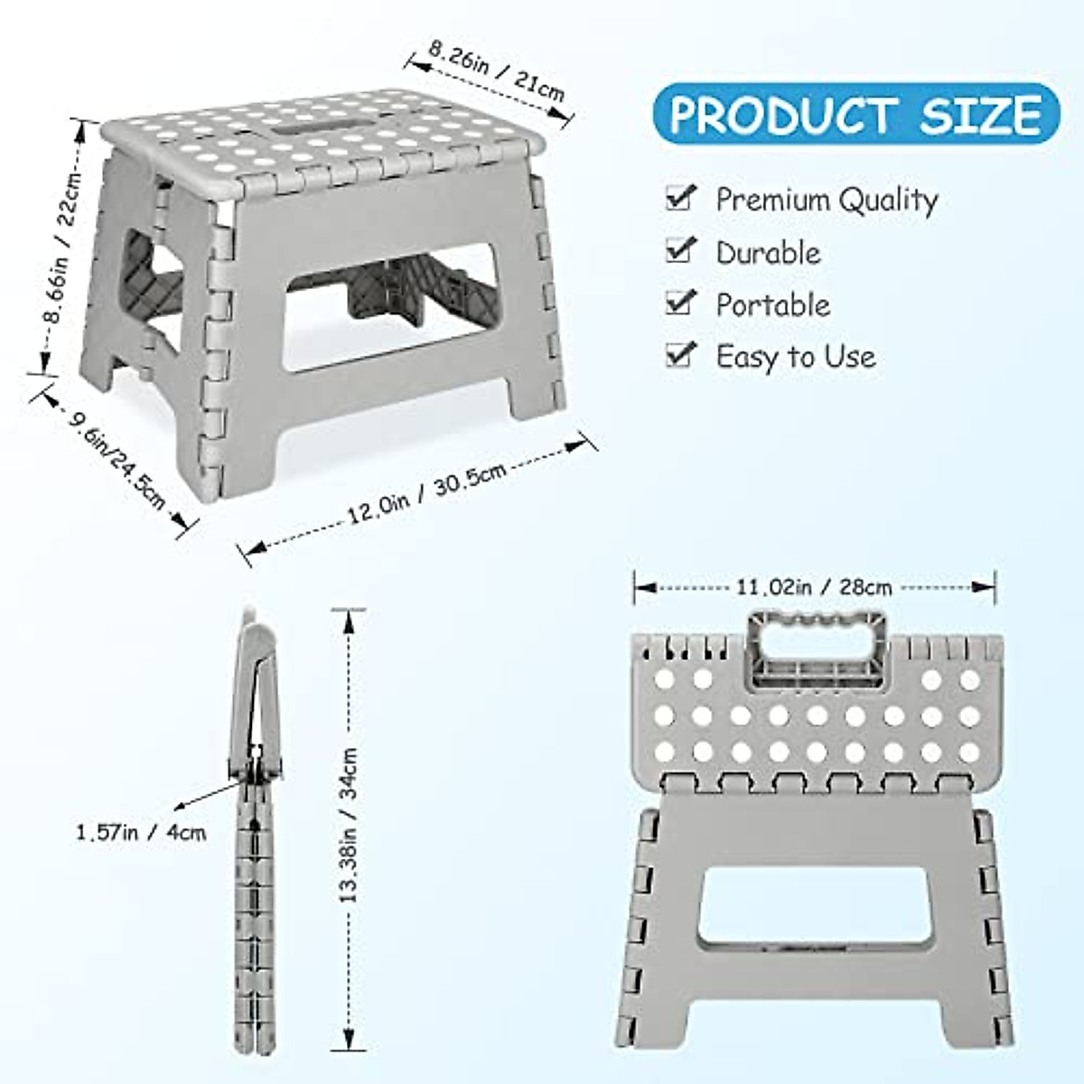 Step Stool Folding Step Stool | Lightweight & Sturdy Stepping Stool for Adults and Teens | Convenient One-Hand Operation Stool with Anti-Slip Surface & Rubber Feet, by Simplized