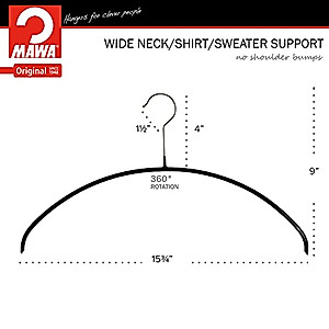 MAWA Euro Series Non-Slip Space Saving Clothes Hanger, Set of 10, Black Style 40/P, Pack of 10 (14118)