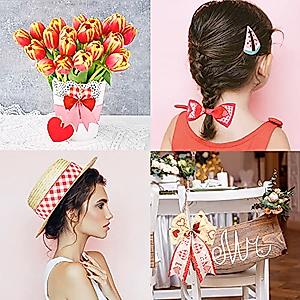 8 Rolls Heart Burlap Ribbon 2.5" Valentine's Day Ribbon Red Pink Buffalo Plaid Wired Edge Heart Love Ribbon for Gift Wrapping Wedding Anniversary Home Decor Floral Bows Wreath Craft and DIY, 40 Yards