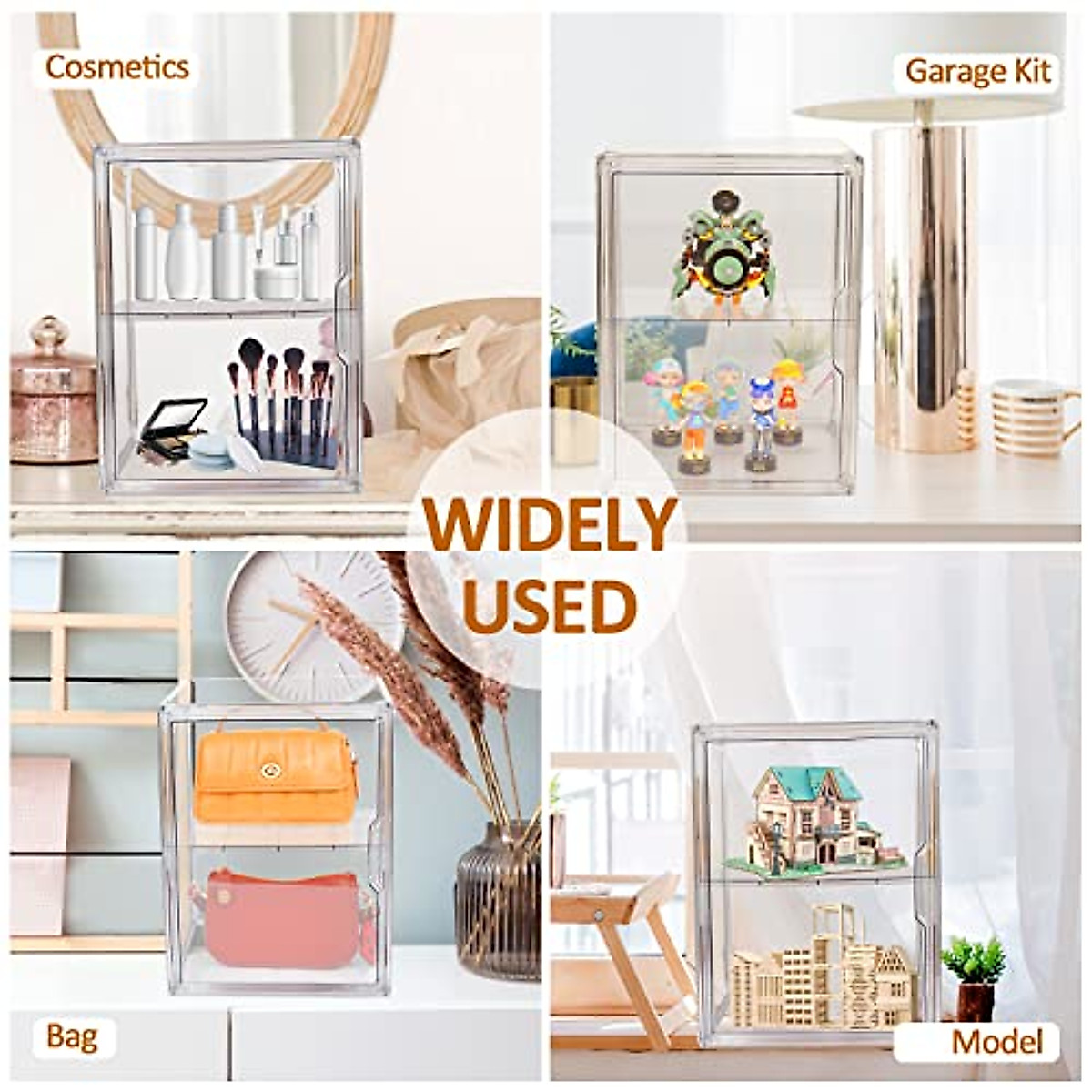 Cutora Clear Handbag Display Case for Closet, Large 2 Layers Plastic Acrylic Purse Storage Organizers, Anti Dust Luxury Stackable Bag Container Box with Magnetic Door for Clutch Cosmetics Makeup