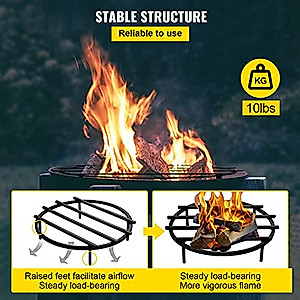 VEVOR Fire Pit Grate, Heavy Duty Iron Round Firewood Grate, Round Wood Fire Pit Grate 18", Firepit Grate with Black Paint, Fire Grate with 4 Removable Square Legs for Burning Fireplace and Firepits