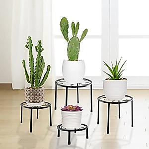 Ailibre 4-Pack Metal Plant Stands, Heavy Duty Iron Flower Pot Stand, Indoor Outdoor Metal Rustproof Planter Container Round Supports Display Rack for Home & Garden Decor