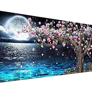 pchmcu 5D Lake Diamond Painting , Diamond Painting Moon Kits for Adults，DIY Full Drill Crystal Rhinestone Arts and Crafts, Gem Art Paints with Diamond Home Wall Decor 27.5 X 15.7inch